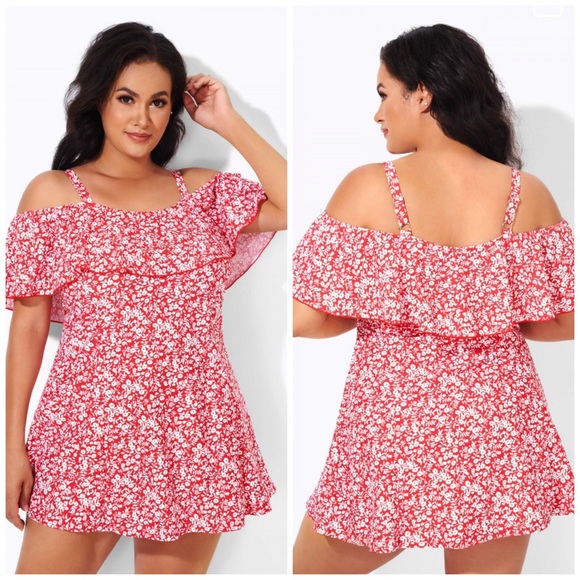 meet Curve | Swim | Meet Curve Floral Plus Size One Piece Swim Dress ...